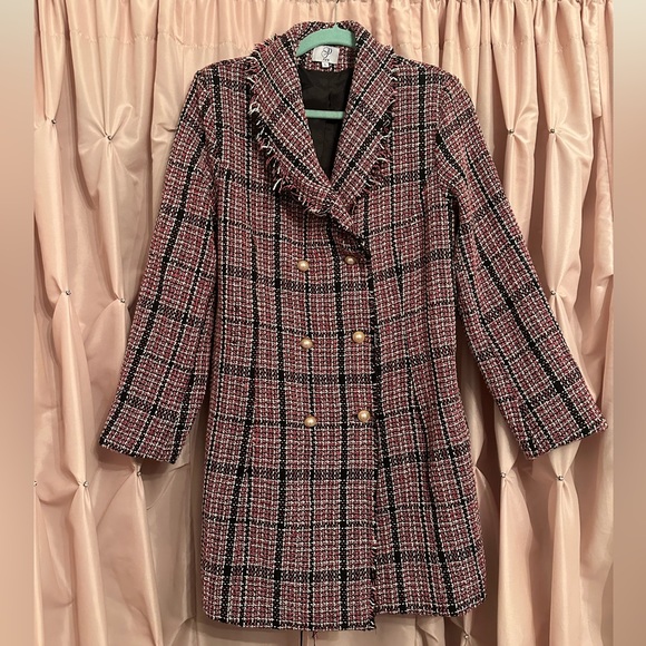 plm | Jackets & Coats | Plm Coat Jacket Red Black White Tweed L Large ...